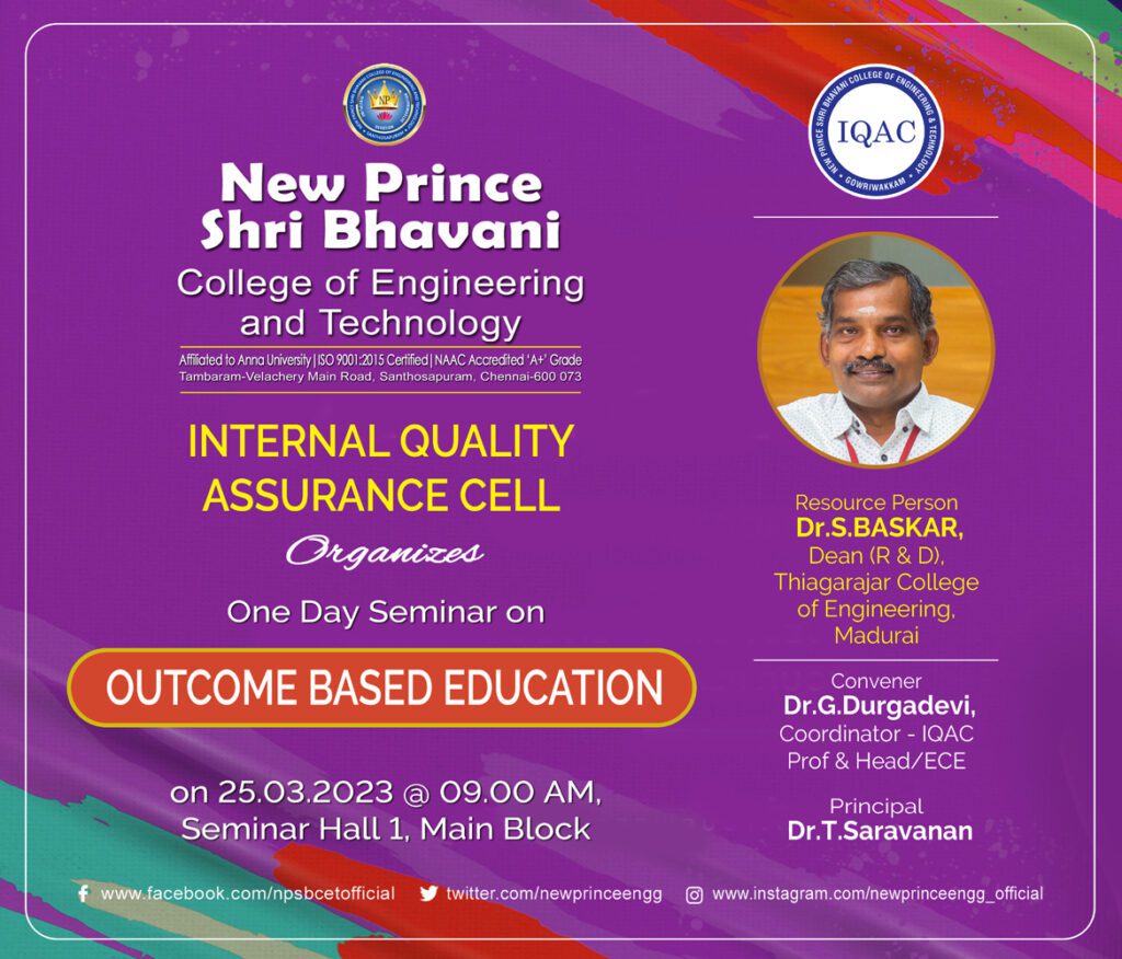 Outcome Based Education 25_03_2023 | New Prince Shri Bhavani College of Engineering and Technology