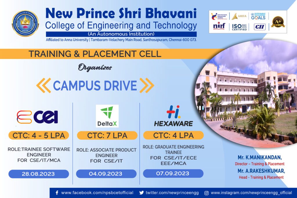 placement drive | New Prince Shri Bhavani College of Engineering and ...