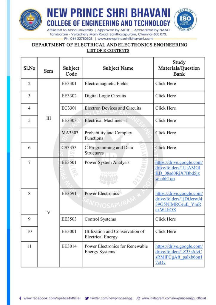 E_Content_EEE | New Prince Shri Bhavani College of Engineering and Technology